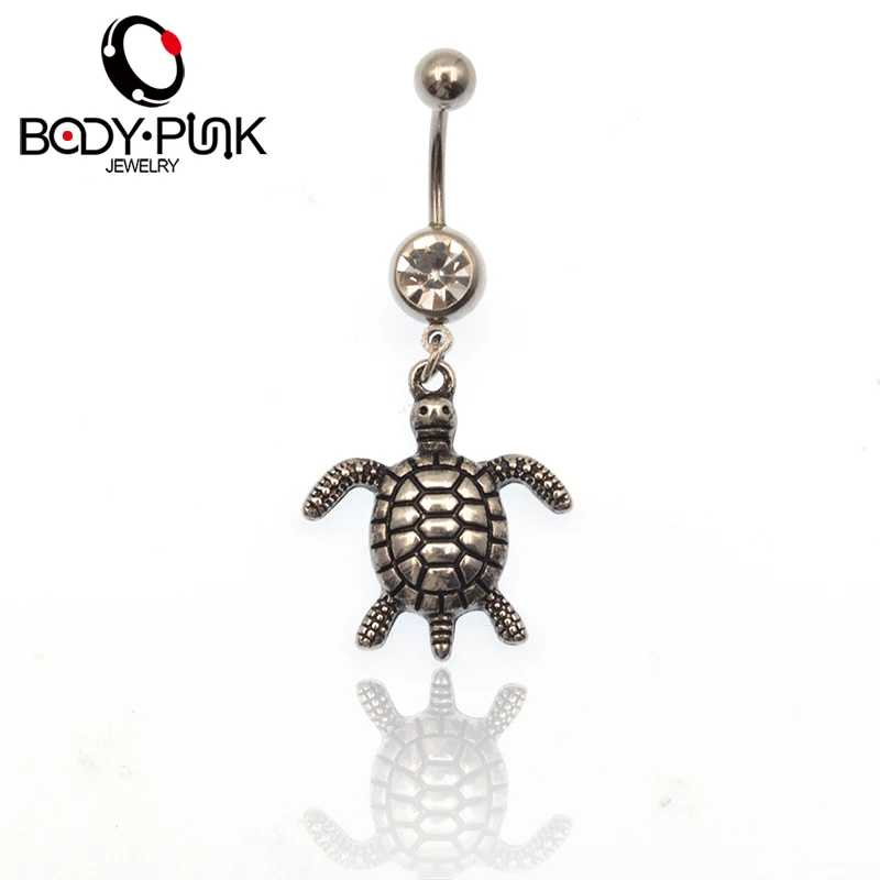 Body Punk Navel Belly Button Rings Clear Steel Cz Tortise Dangle Belly ...