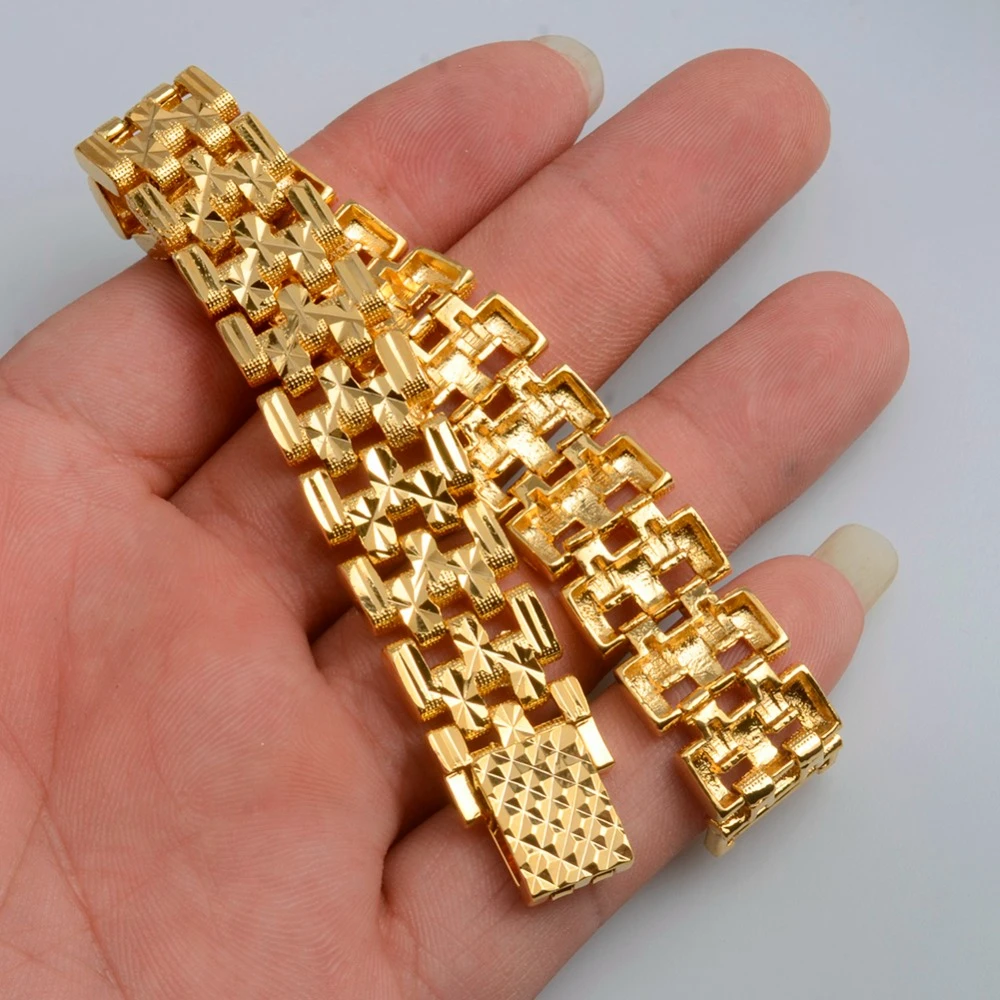 185mm Length Bracelet Yellow Gold Filled Solid Wrist Chain Bracelet ...