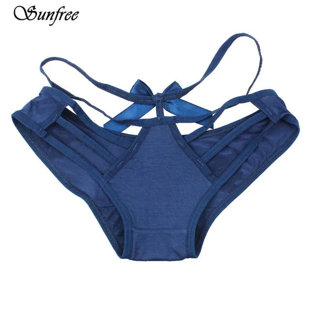 Sunfree 2016 Hot Sale Sexy New Women Open Butt Panties Sexy Bow Tie Crotchless Lingerie Thongs