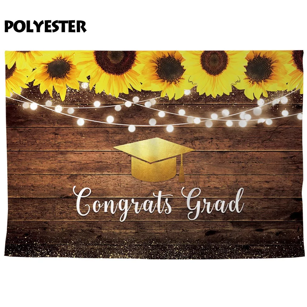 Allenjoy new photo backdrop sunflower Graduation Doctor hat shiny wood ...