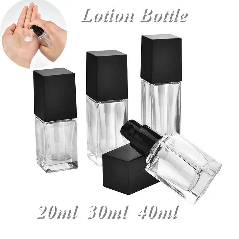1pc 20ml 30ml 40ml Clear Square Glass Lotion Bottle Essential Oli Moisturizer Facial Liquid