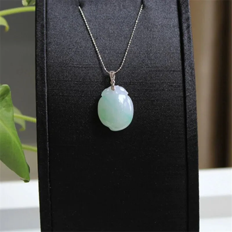 New 925 Sterling Silver Jade Necklace Natural Jade Peace Button Design