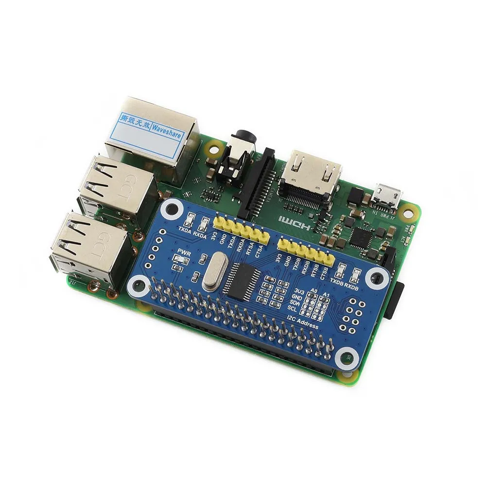 Serial Expansion HAT for Raspberry Pi, I2C Interface, Provides 2-ch ...