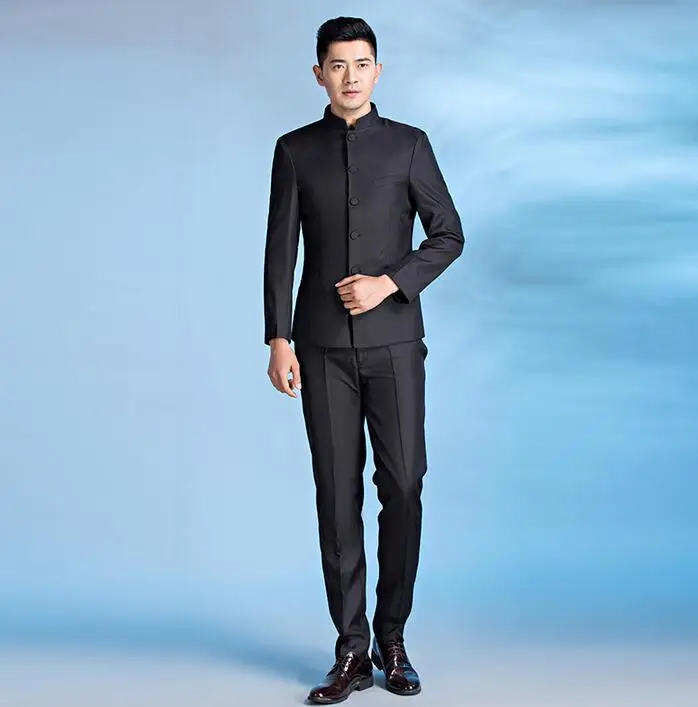 Chinese tunic suit set mens stand collar slim chinese style groom wear ...