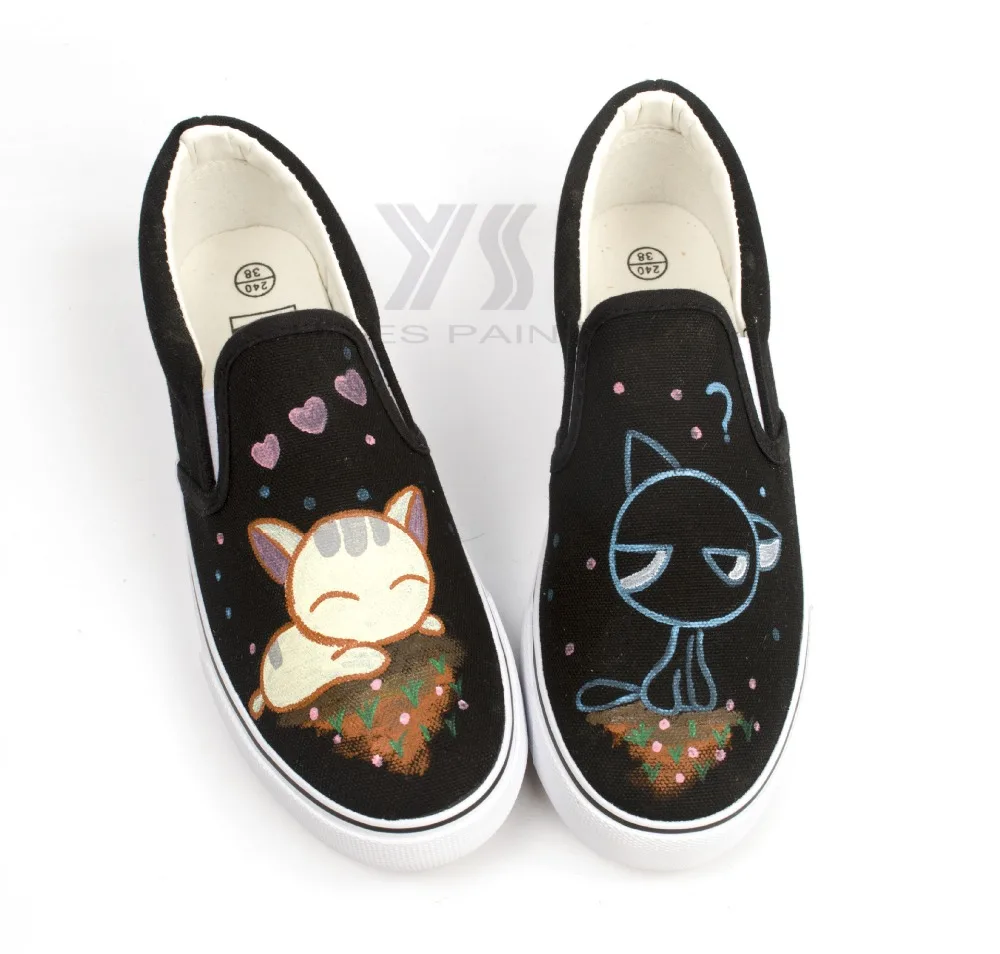 Girls Pink Cat Shoes Boys AB Style Light Canvas Shoes Hand painted cute ...