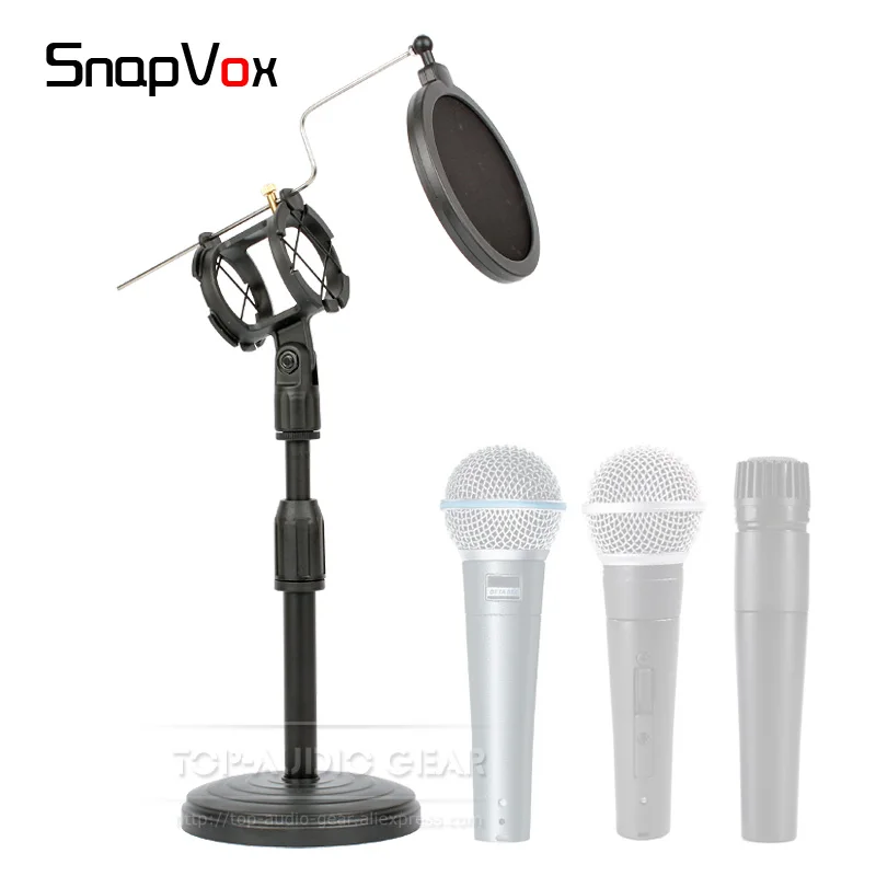Desktop Mikrofon Stand + Shock Mount Pop Filter Für SHURE SM57 SM 57 58 ...