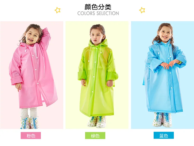 Kids-Solid-Color-Raincoat-With-School-Bag-Space-S-M-L-XL-Students ...