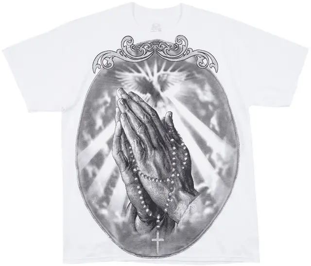 Praying Hands Religious T Shirt Mens White Glitter In T Shirts From Men
