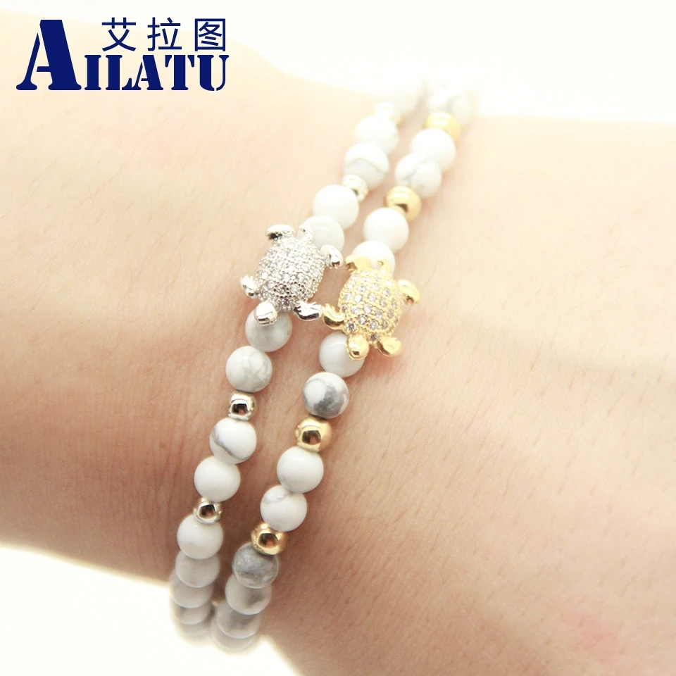 Ailatu Wholesale Tortoise Cz Bracelet 4mm Natural White Howlite Stone ...