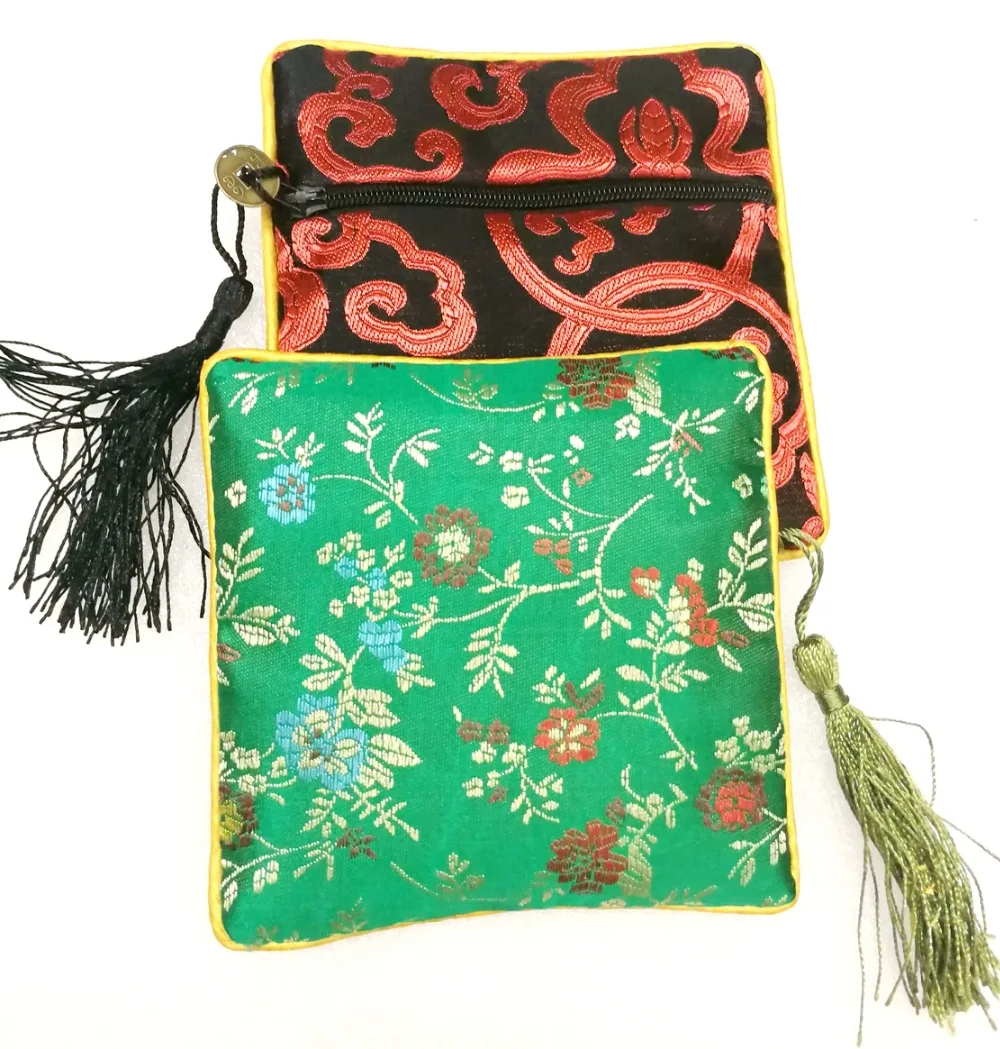 2pcs Chinese Zipper Coin Tassel Square Embroidery Brocade Silk Coin ... 2pcs Chinese Zipper Coin Tassel Square Embroidery Brocade Silk Coin ...