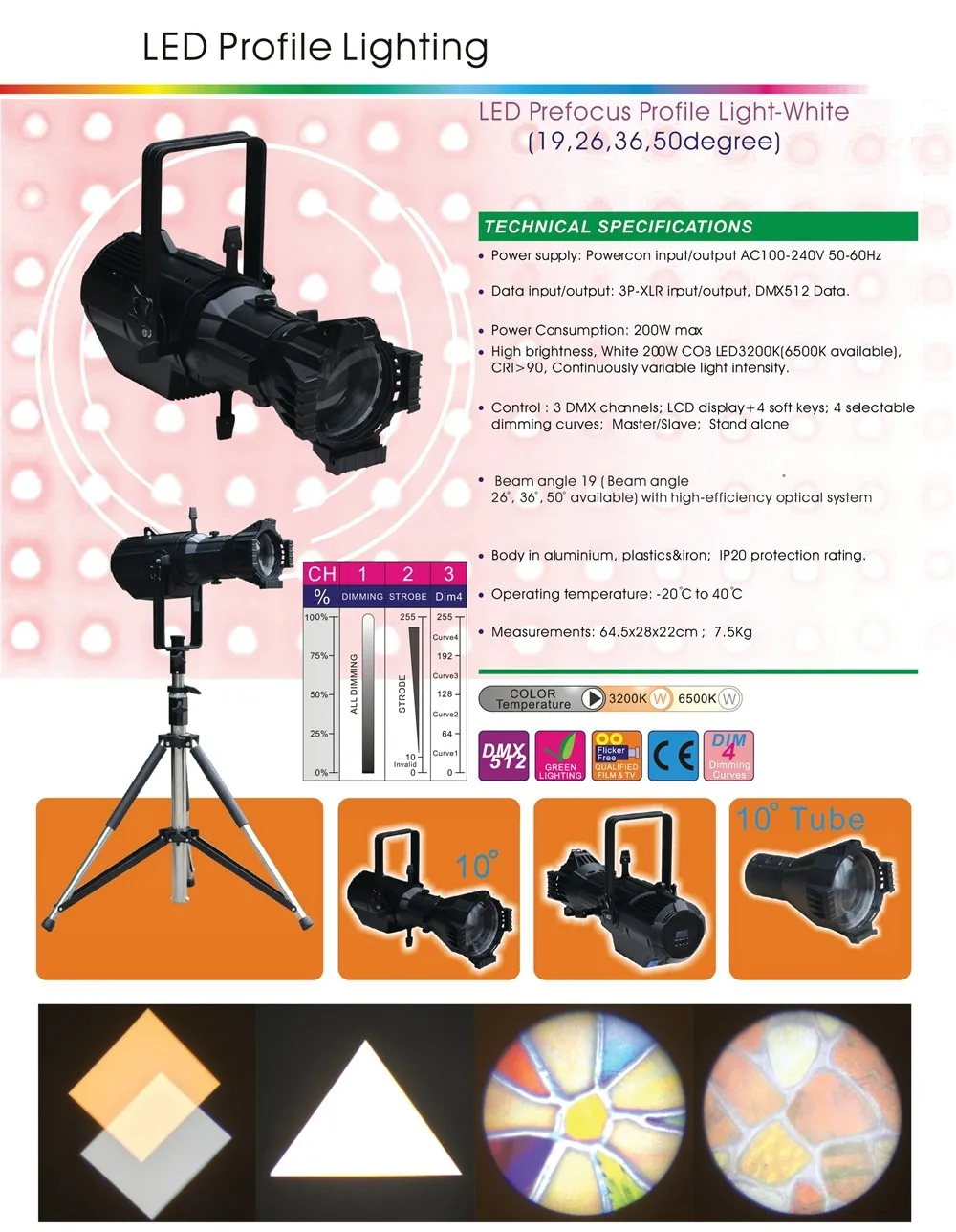 200W White Led Profile Light | Tiptoplight