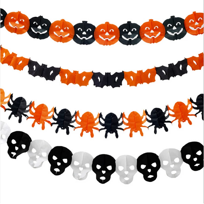 Hanging Paper Chain Garland Decorations Pumpkin Bat Ghost Spider Skull ...