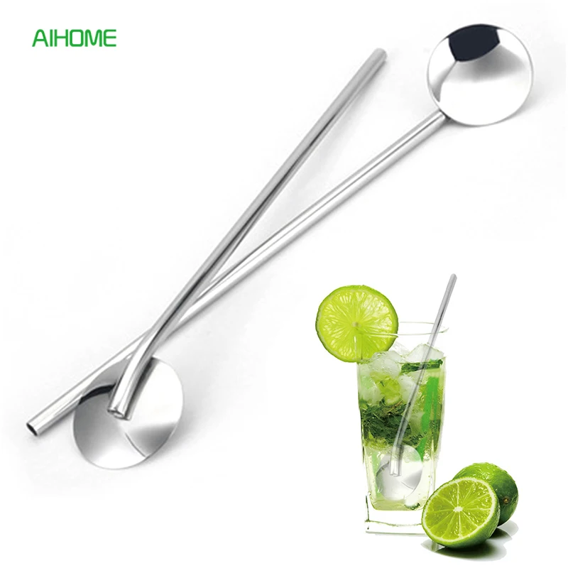5pieces/lot Reusable Metal Drinking Straws Spoon Stainless Steel ...