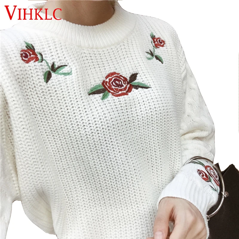 VIHKLC 2 colors 2018 autumn and winter Rose embroidered thickening long ...