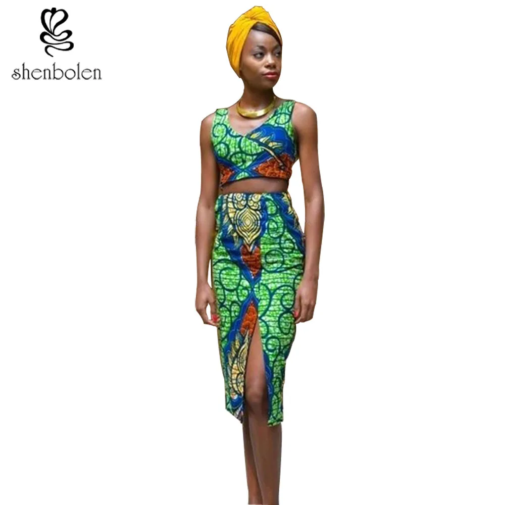 Africa Clothing 2017 Summer Dashiki Sexy Women Sets Top Skirt