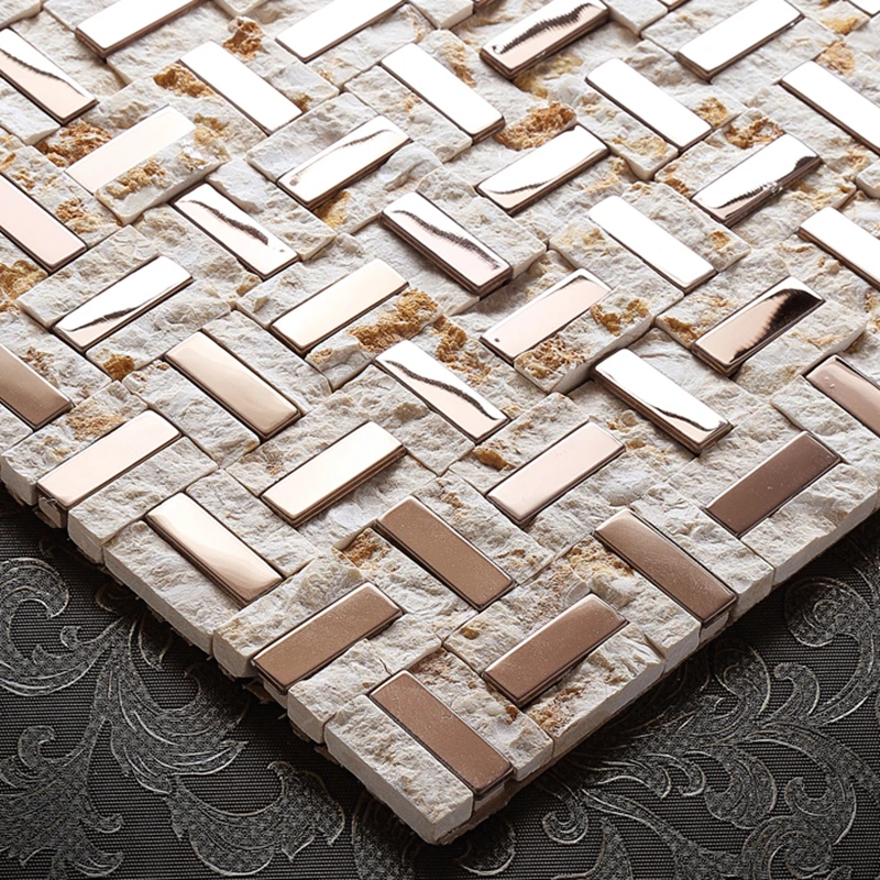 3D Convex Stone Gold Metal Strip Mosaic Tiles for kitchen backsplash ...