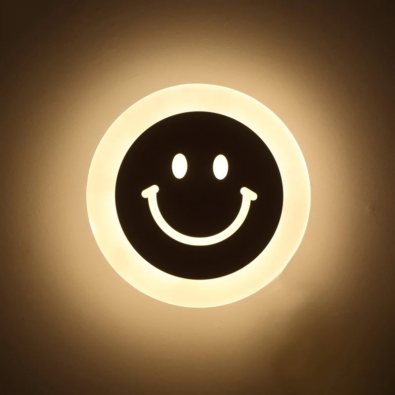 Creative LED Smile Face Wall Lamp Simple Kids Cartoon Bed Room Light ...