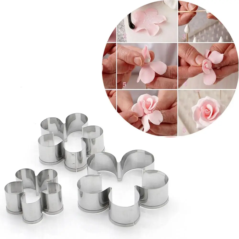 3Pcs/Set Stainless Steel Rose Flower Petal Fondant Mold Sugar Craft ...