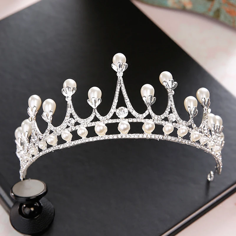 Exquisite Pearl Bride Crown Korean princess sweet Diadema Silver alloy ...