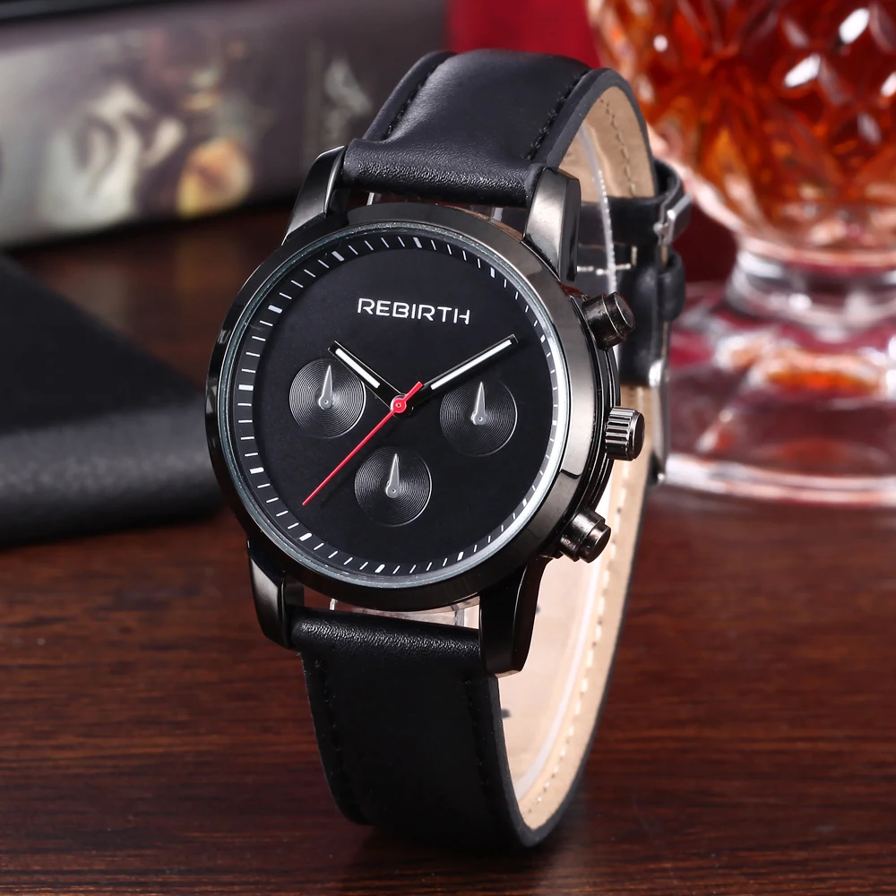 REBIRTH Watch Men Casual Mens Watches Top Brand Luxury Quartz Leather ...
