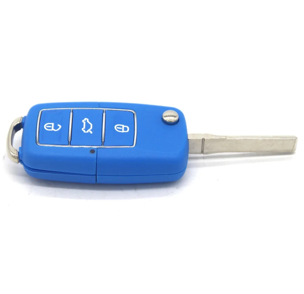 Blue Color 3 Buttons Uncut Remote Key Case Fob Flip Shell For Vw Jetta ...