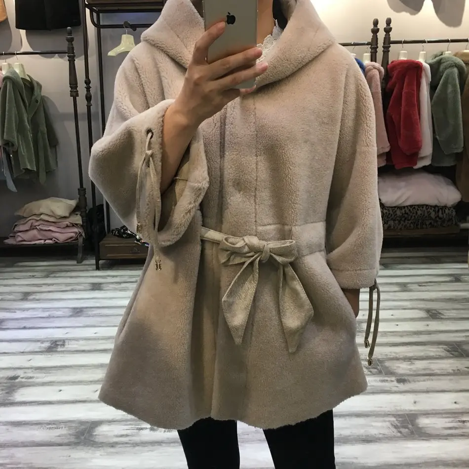 2018 women real fur coat sheep shearing Winter Lady Warm Natural Sheep ...