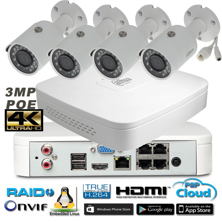 Dahua 4Ch 1080P NVR4104 P 4ks2 Bullet IP Camera System P2P 4ch 4K POE ...