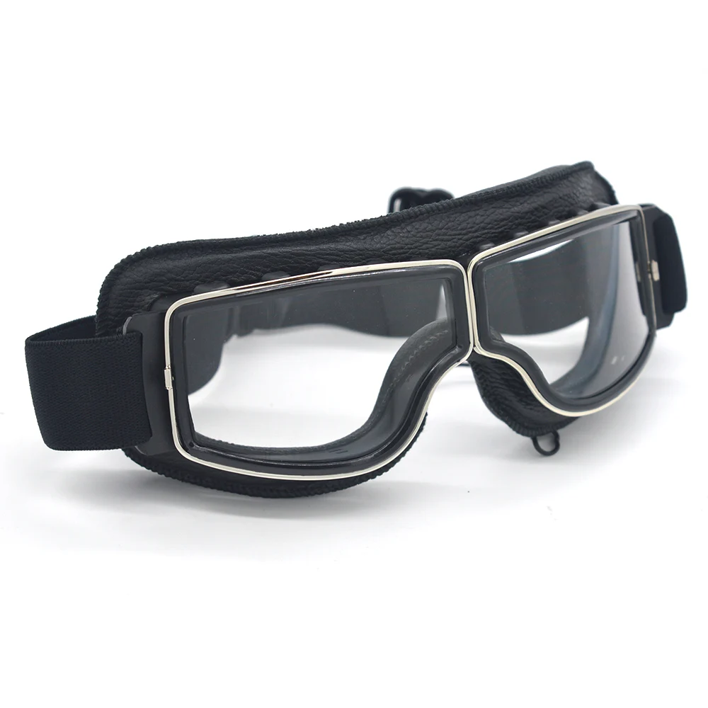 Vintage Sccoter Motorcycle Goggles Black Leather Wwii Raf Aviator Goggles Motorbike Clear