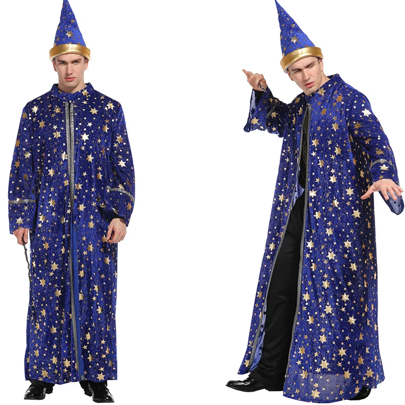 New Men Mage Robe Magic gown Wizard Cosplays Halloween Magician ...