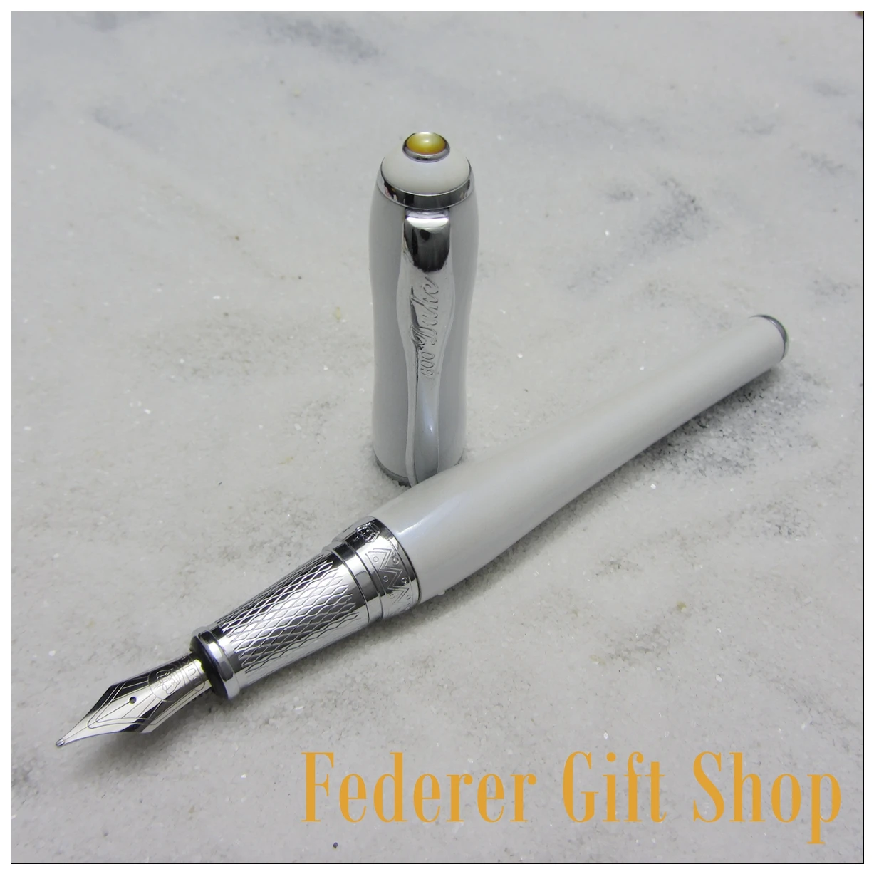 Duke Lady elegant White F Nib Fountain Pen metal case ink pen Pen top ...