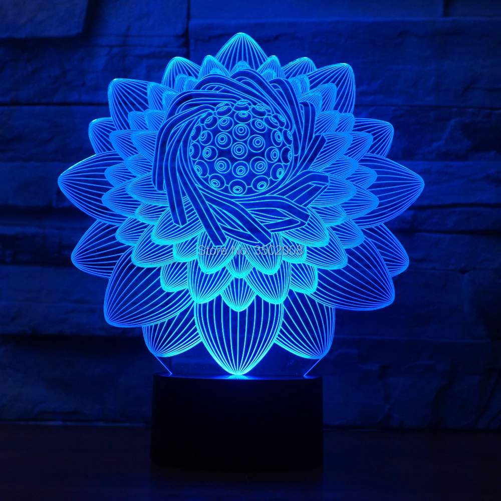 Beautiful romantic 3D lotus shape multi colored night lamp 7 colors ...