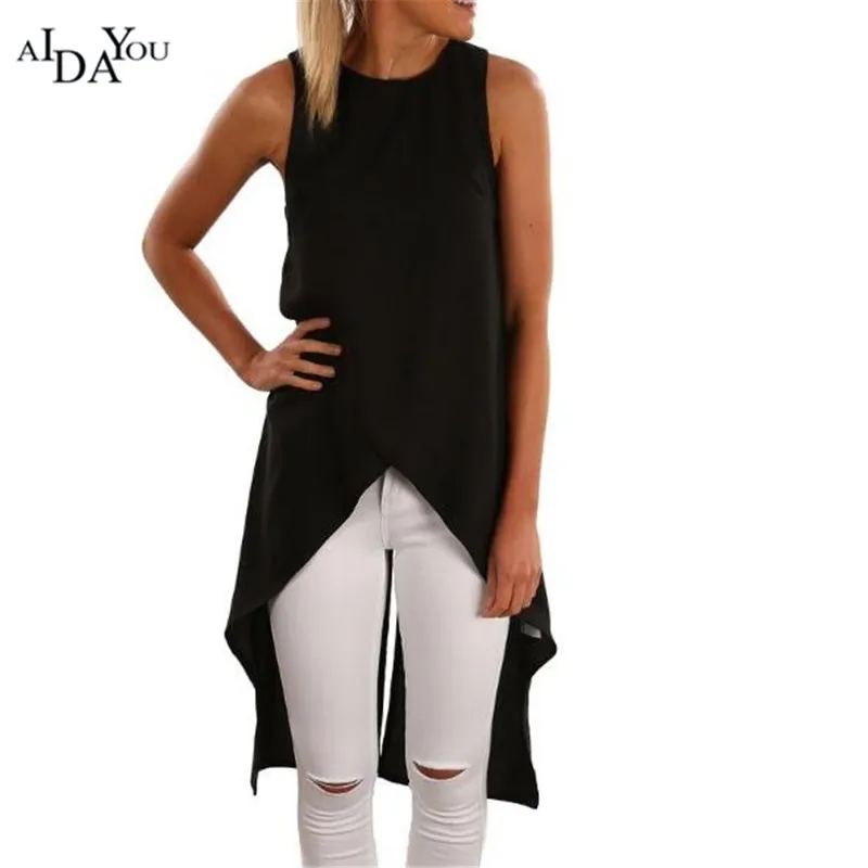 AIDAYOU Summer Casual Cross Black Tank Top Women High Split Back ...