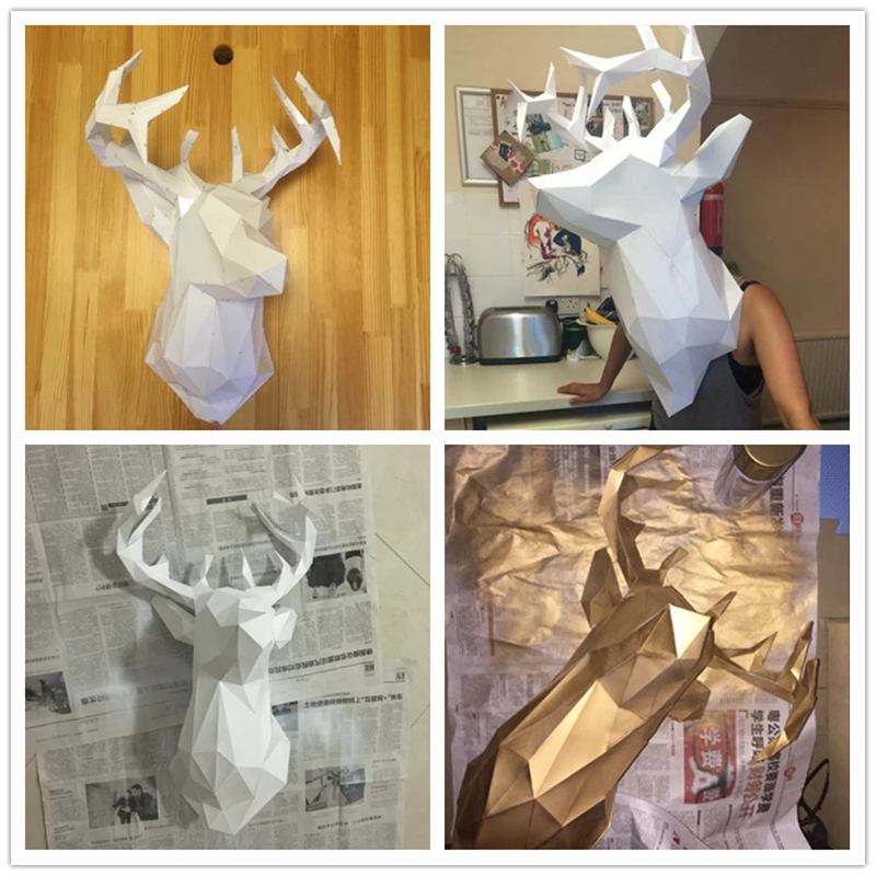 4 Colors DIY Deer Elk Head Paper Model Puzzles Toy for Home Restaurants ...