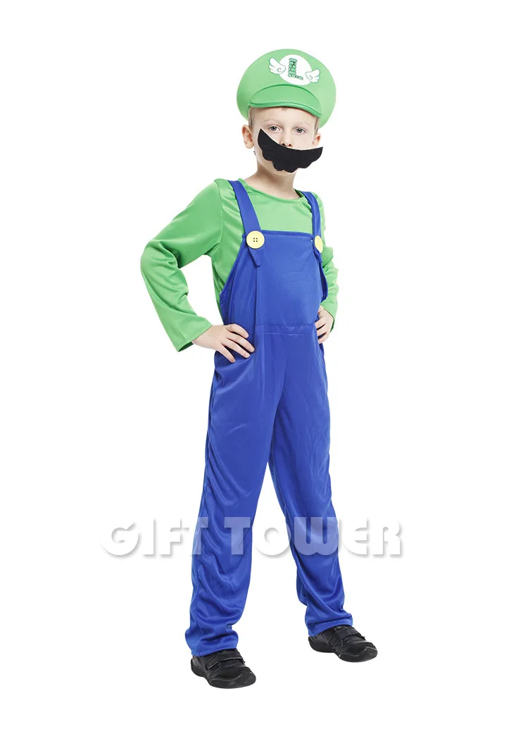 Green Super Mario Costume Cosplay LUIGI Clothes Halloween Costume for ...