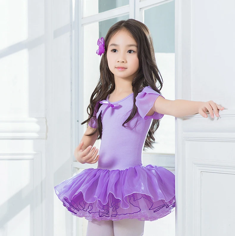 Girls ballet costumes puff short sleeve ballet dress organza tutu with ...