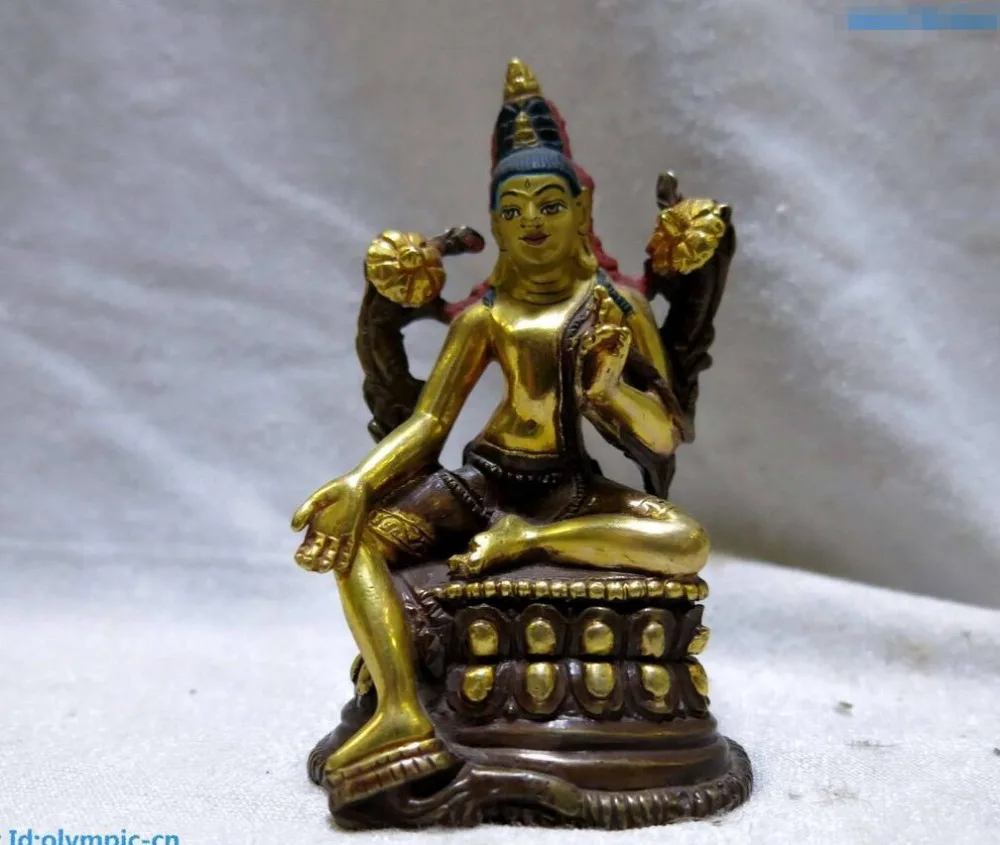 Tibet gilt bronze esculpida bem Tara Verde Estátua de buda|buddha ...