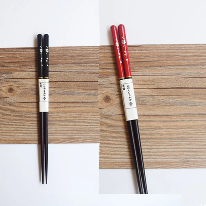 Two Pairs Chopsticks Black And Red Painted With Flower Couple ...