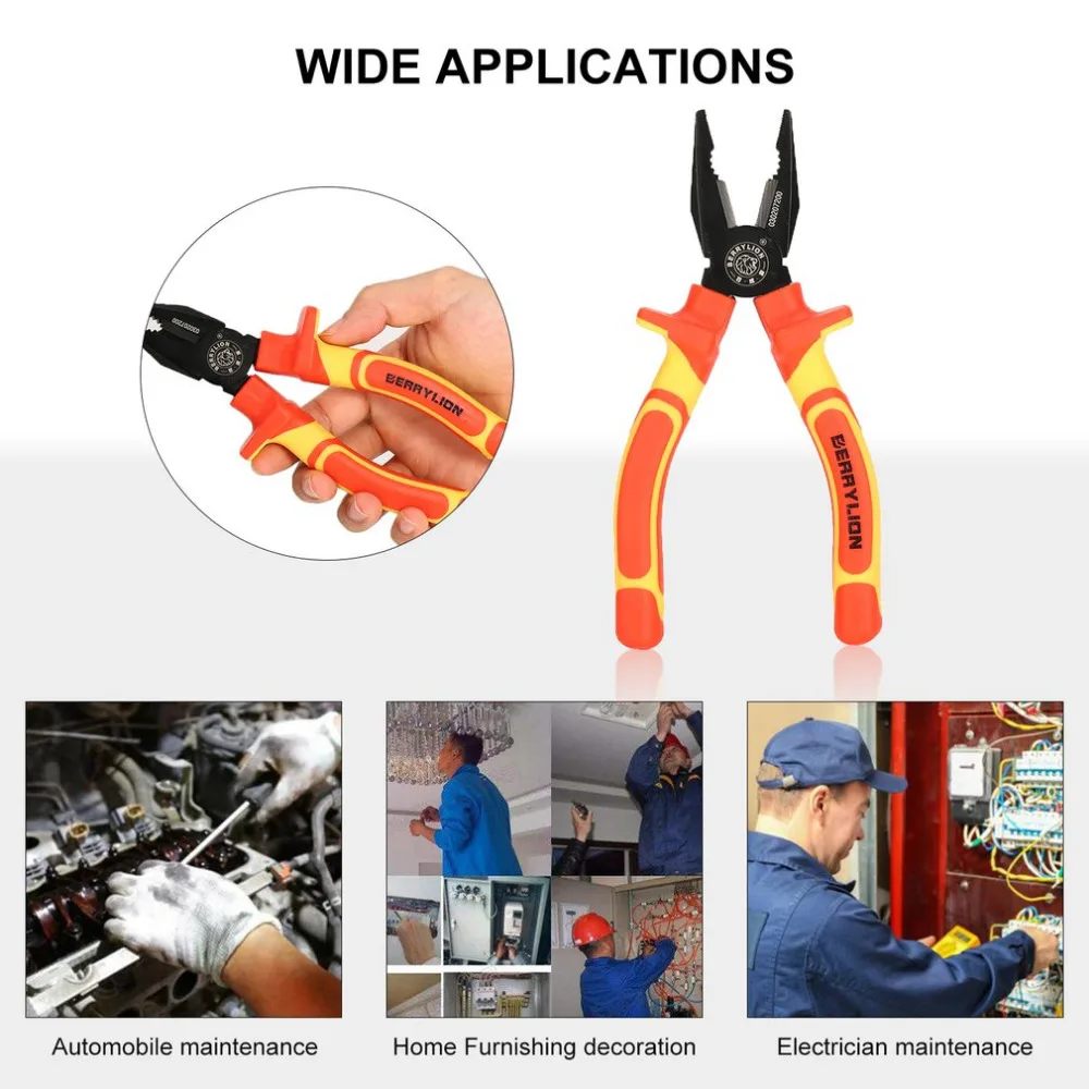 BERRYLION 8" VDE Insulated Wire Cutter Pliers Electrical Cable Stripper ...