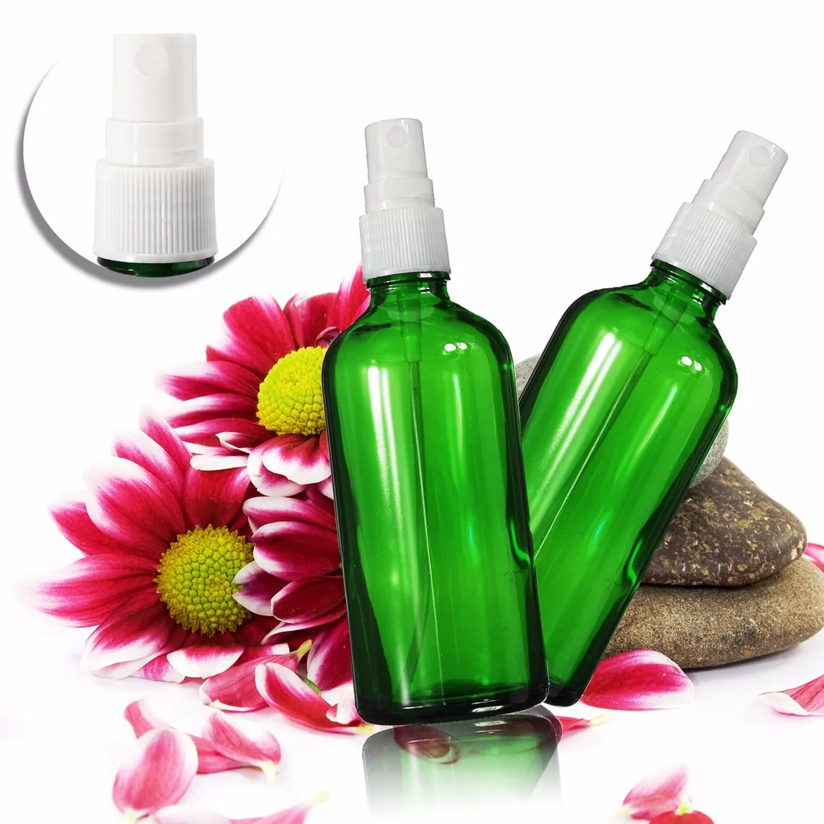 100ml Green Glass Spray Bottle White Fine Mist Sprayer Essential Oil Liquid Perfume Water Vial