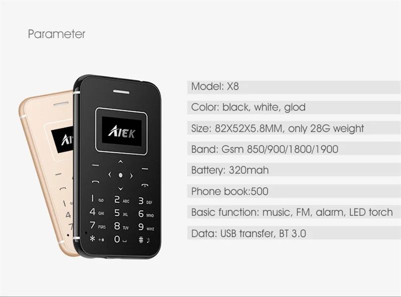Ultra Thin Card Phone - AIEK X8 - Gold » Gadget mou