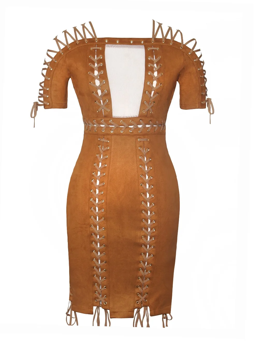 2017 Summer Newest Design Fashion Lace Up Bodycon Dress Ladies Suede ...