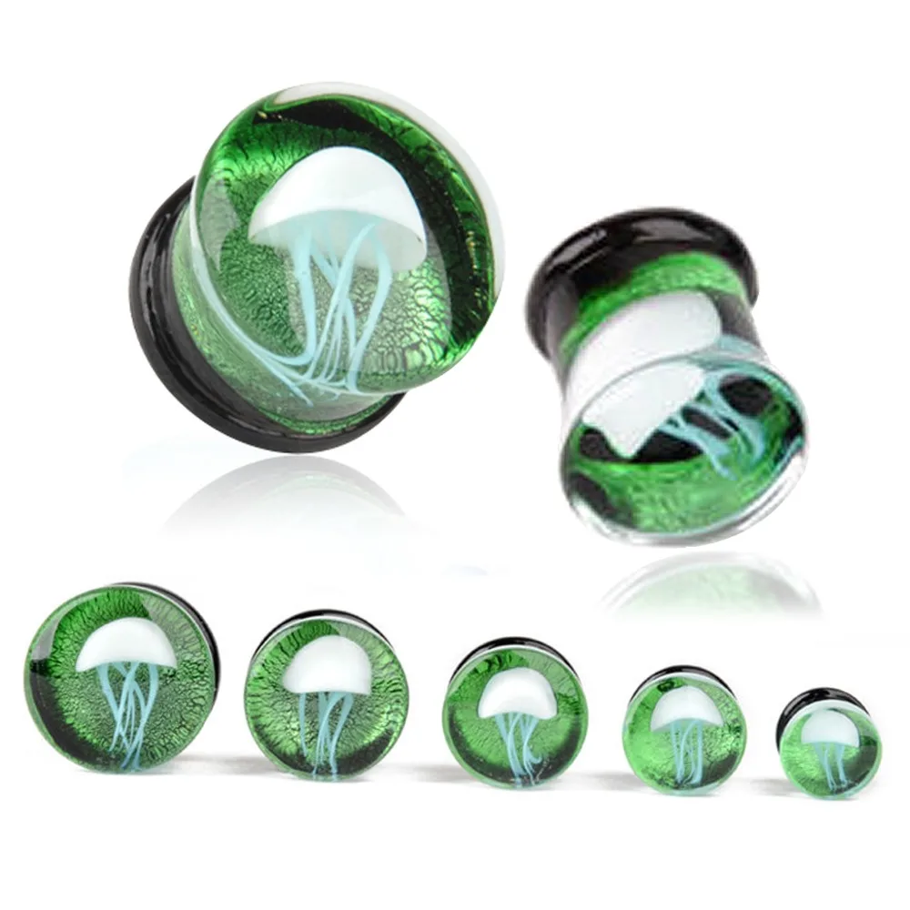Pair of Glass Ear Double Flared White Jellyfish Ear Plugs Translucent ...