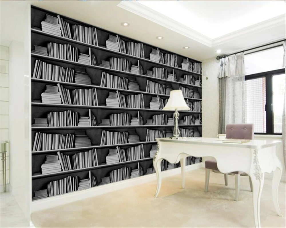 Black And White Bookshelf Wallpaper