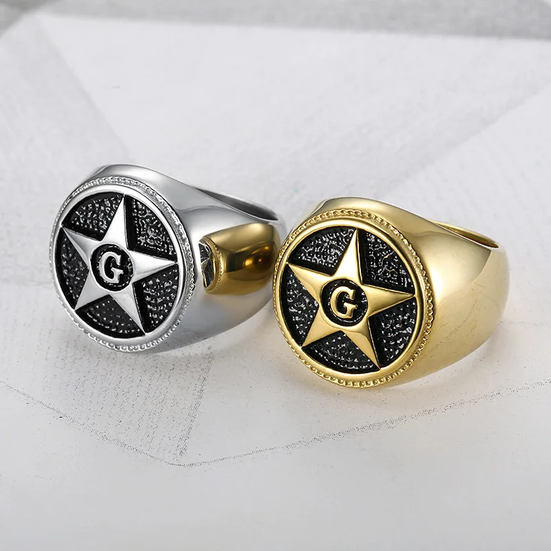 Men Solid Gold Rings | Silver Masonic Ring | Rings Letter Men | Ring ...