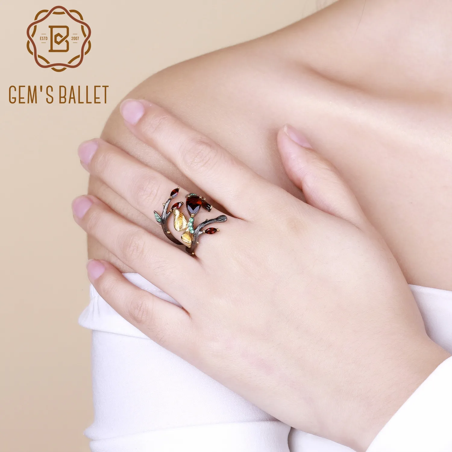 Ювелирные балетные 925 пробы, серебро,, ручная работа, Бабочка, цветок, разветвление, кольцо 2 ...