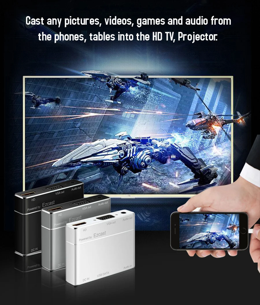 3 in 1 HDMI/VGA+Audio Converter Digital AV Adapter EZCast TV stick for ...