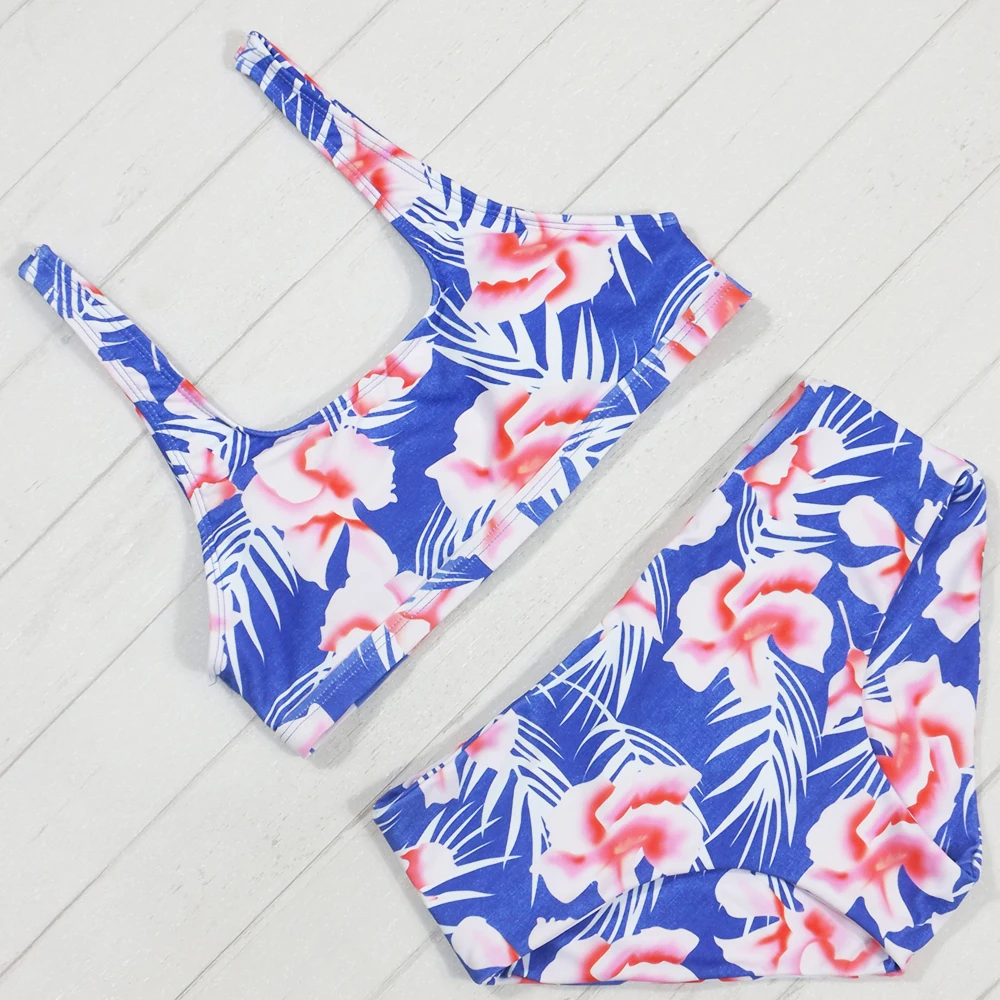 Bikinis 2017 Floral Sexy Bikini Set Beach Bathing Suit Push Up Mid Waist Swimwear Women Bikini
