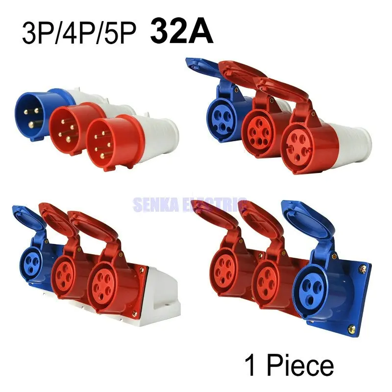 32A 3P/4P/5P IP44 Waterproof Male Female Connector Power Connecting ...