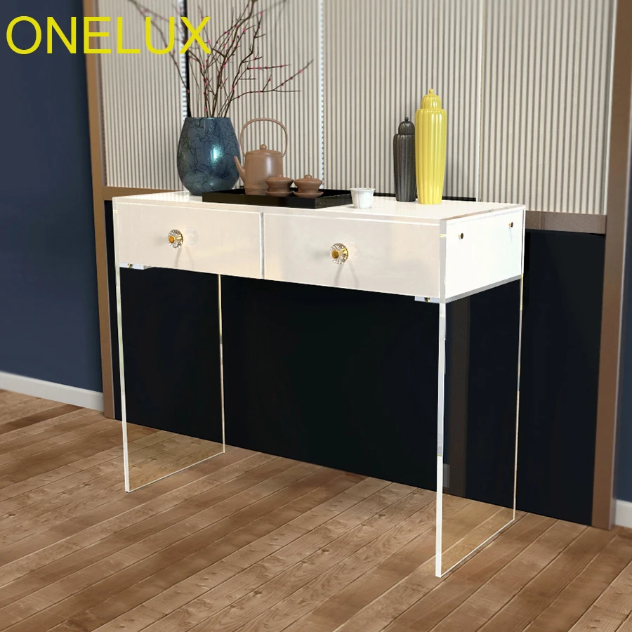 (Flat Packed)White Acrylic 2 Drawer Vanity Table,Waterfall Lucite ...