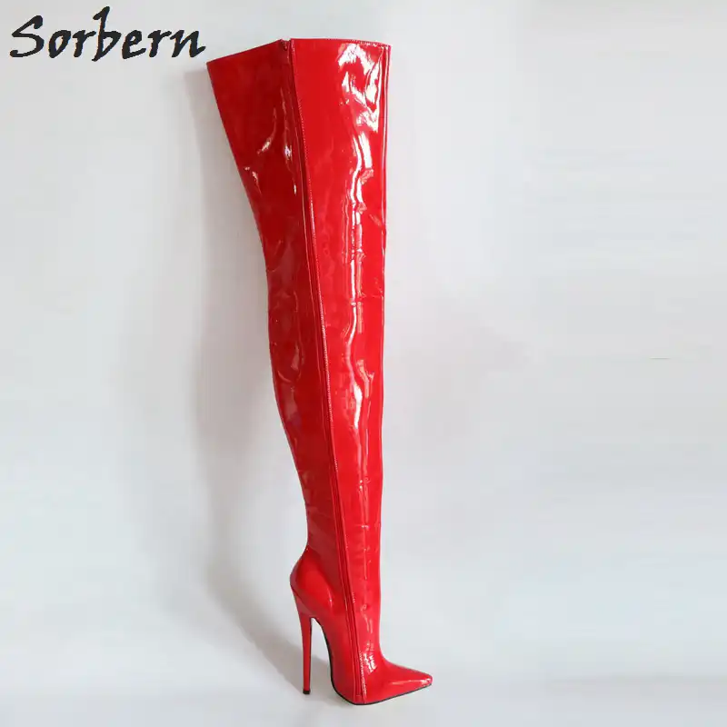 Sorbern Red Shiny Boots Women Over The Knee Customized Leg Wide Calf ...